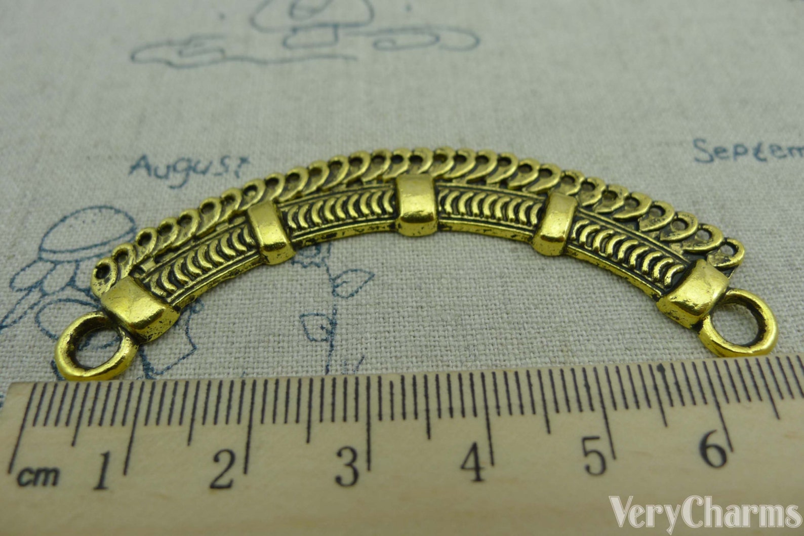 6 Pcs of Antique Gold Multiple Loops Curved Bar Connectors 14x69mm ...