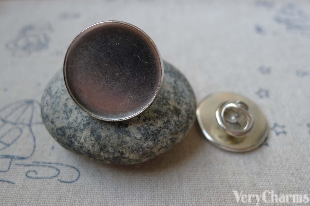 Silvery Gray Tie Tack Clutch, Round Lapel Pin Brooch Blank Bezel Match ...