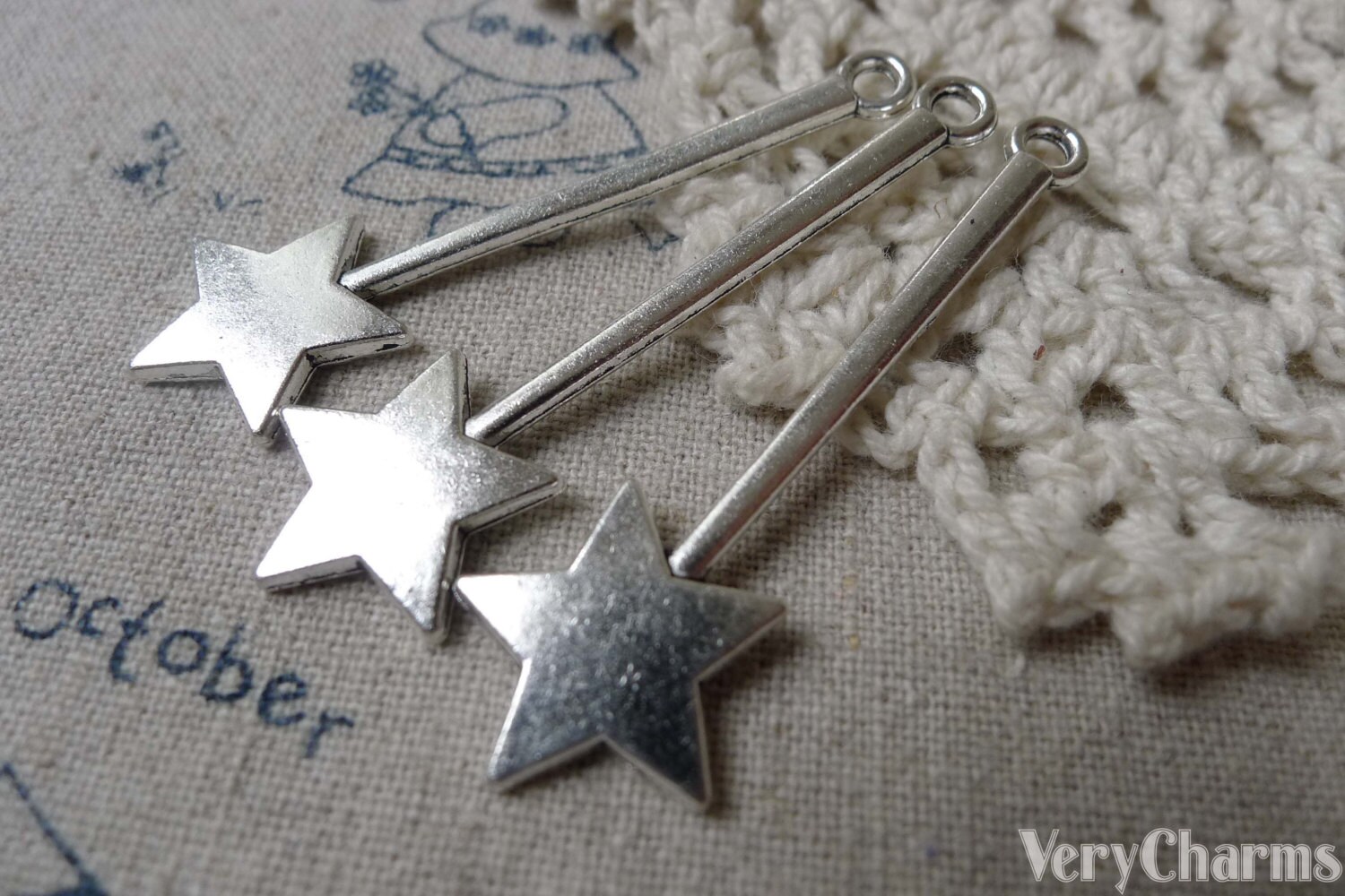 10 pcs of Antique Silver Star Stick Charms 14x48mm A6869 | Etsy