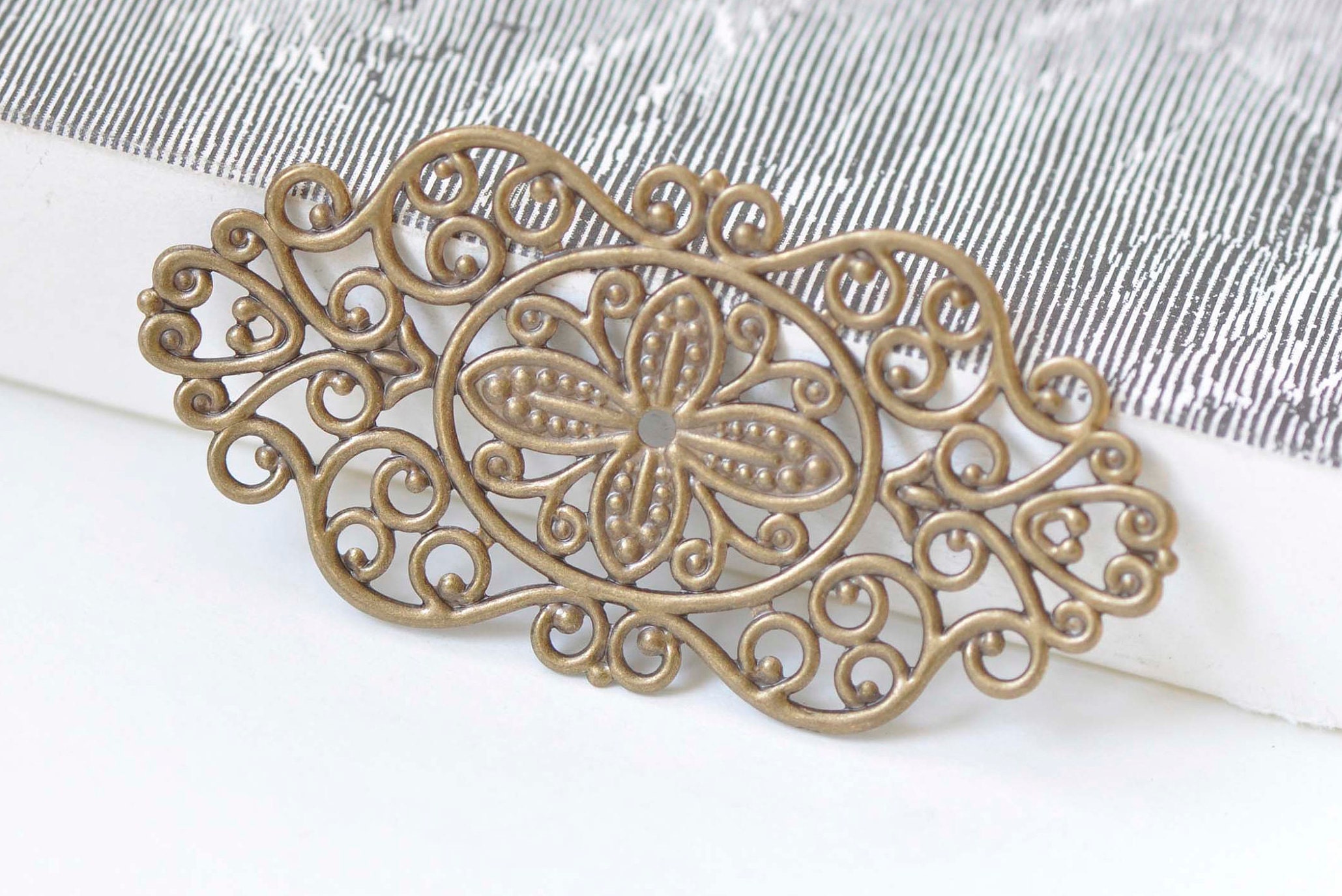 Antique Bronze Long Flat Filigree Floral Embellishments - Etsy