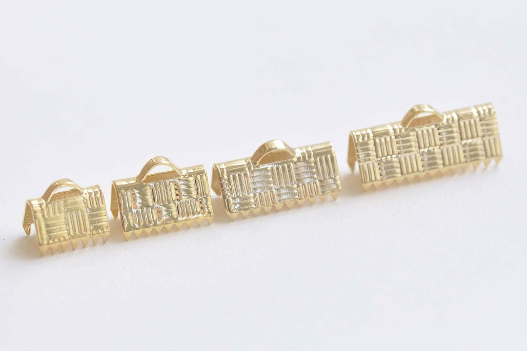 10 Pcs 18K Champagne Gold Ribbon Ends Clamps Fasteners Clasps 8mm/10mm ...