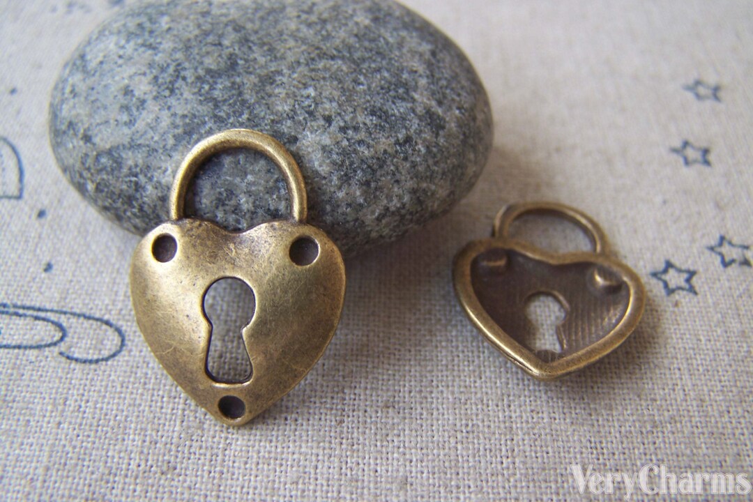 20 Pcs of Antique Bronze Heart Lock Charms 18x24mm A4539 - Etsy