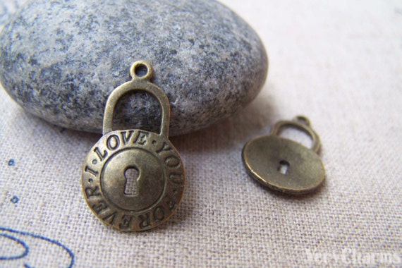 10 Pcs of Antique Bronze Round Lock Charms 13x21mm A2787 | Etsy