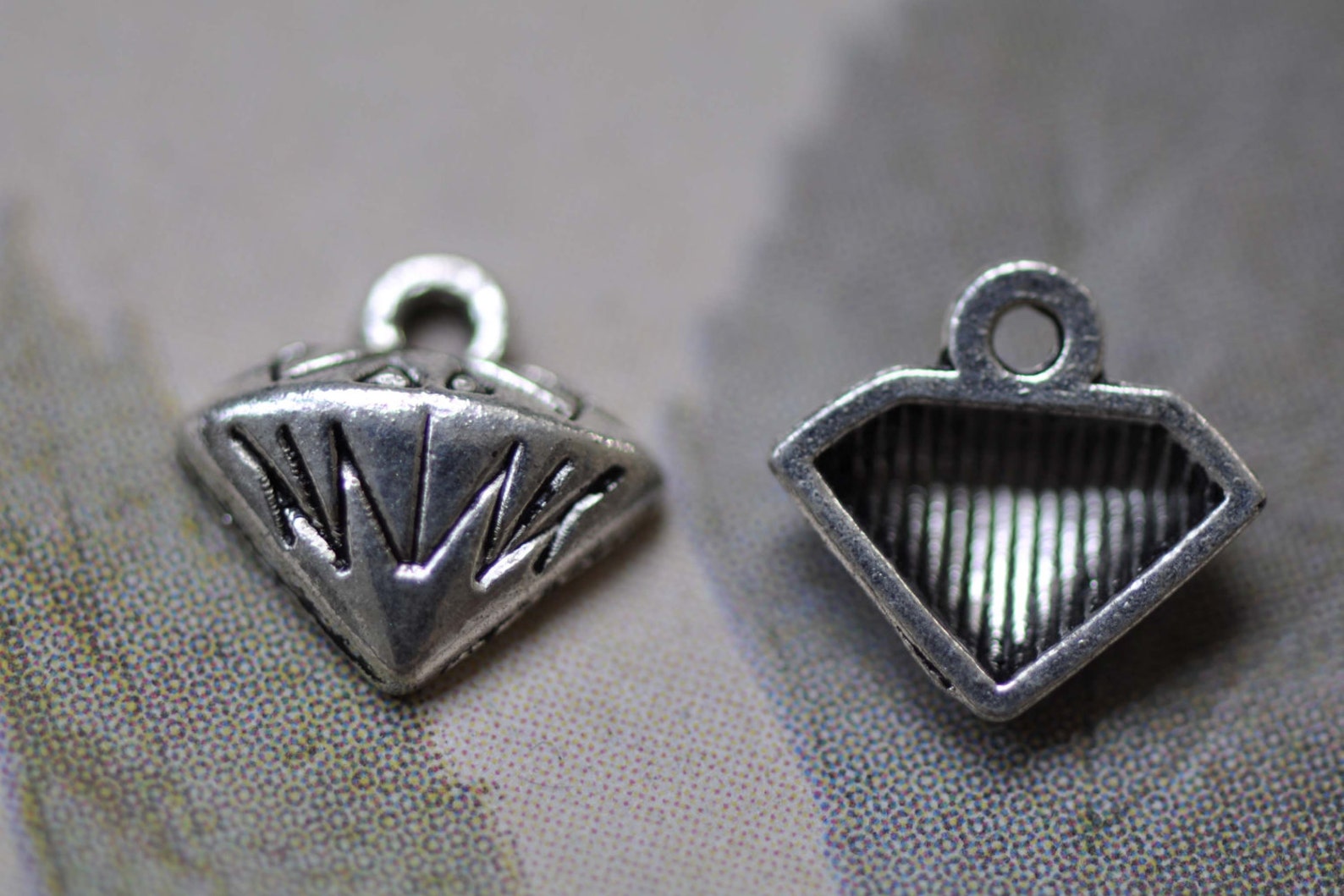 Antique Silver Small Cartoon Diamond Charms Hollow Back 10x11mm Set of ...