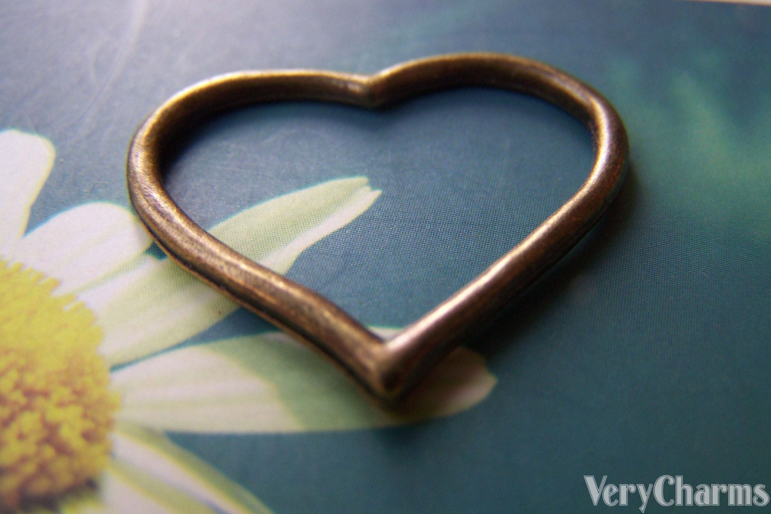 Outlined Heart Ring Simple Design Frame Antique Bronze Charms - Etsy