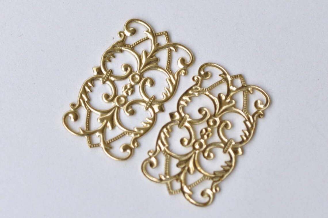 30 Pcs Raw Brass Filigree Rectangle Floral Stamping Embellishments ...