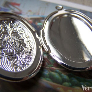 Silver Picture Locket Oval Flower Photo Locket Pendants 23x29mm Set of ...