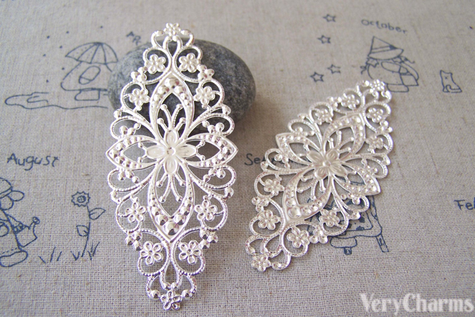 Silver Metal Embellishments Filigree Floral Findings 35x80mm Set of 20 ...