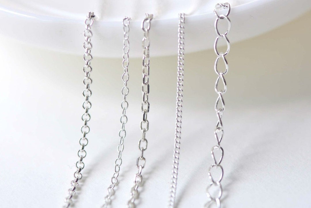 3.3 Ft (1m) Polished Sterling Silver Rolo Chain Dainty Oval Cable Curb ...