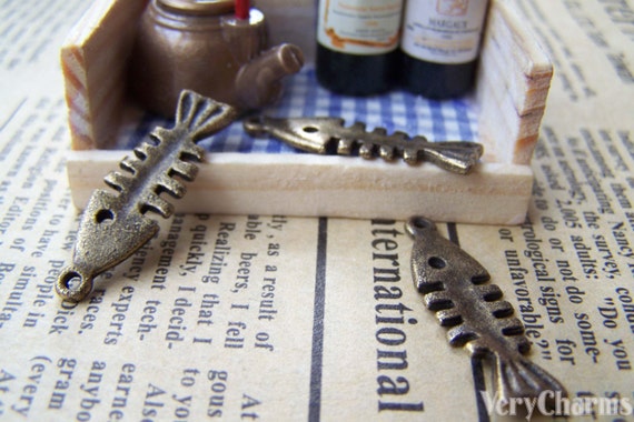 10 Pcs of Antique Bronze Filigree Fish Bone Pendants Charms | Etsy