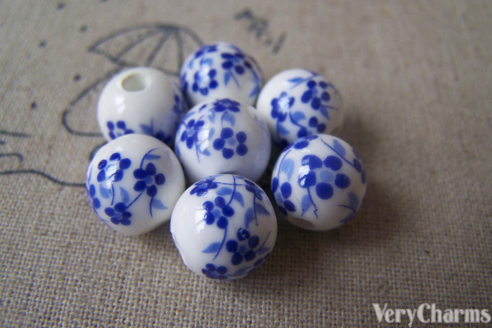 20 Pcs Blue Flower Porcelain Ceramic Beads 10mm A4554 - Etsy