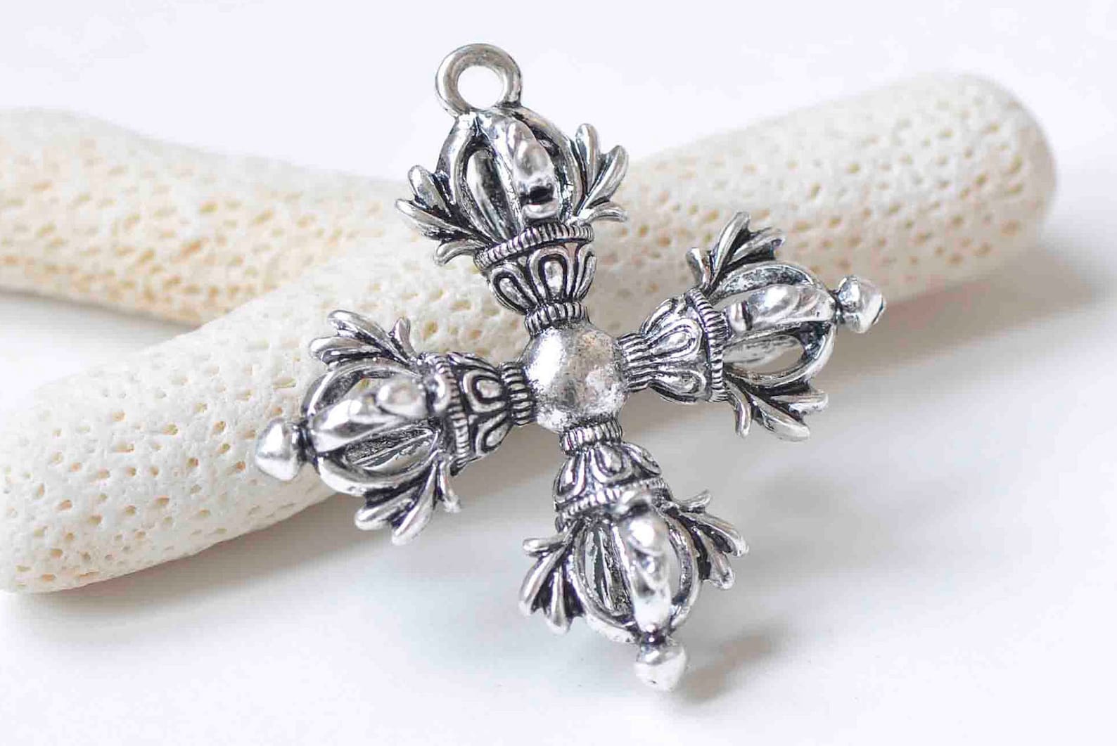Antique Silver Large Double Vajra Dorje Cross Buddhism Pendants 45x47mm ...
