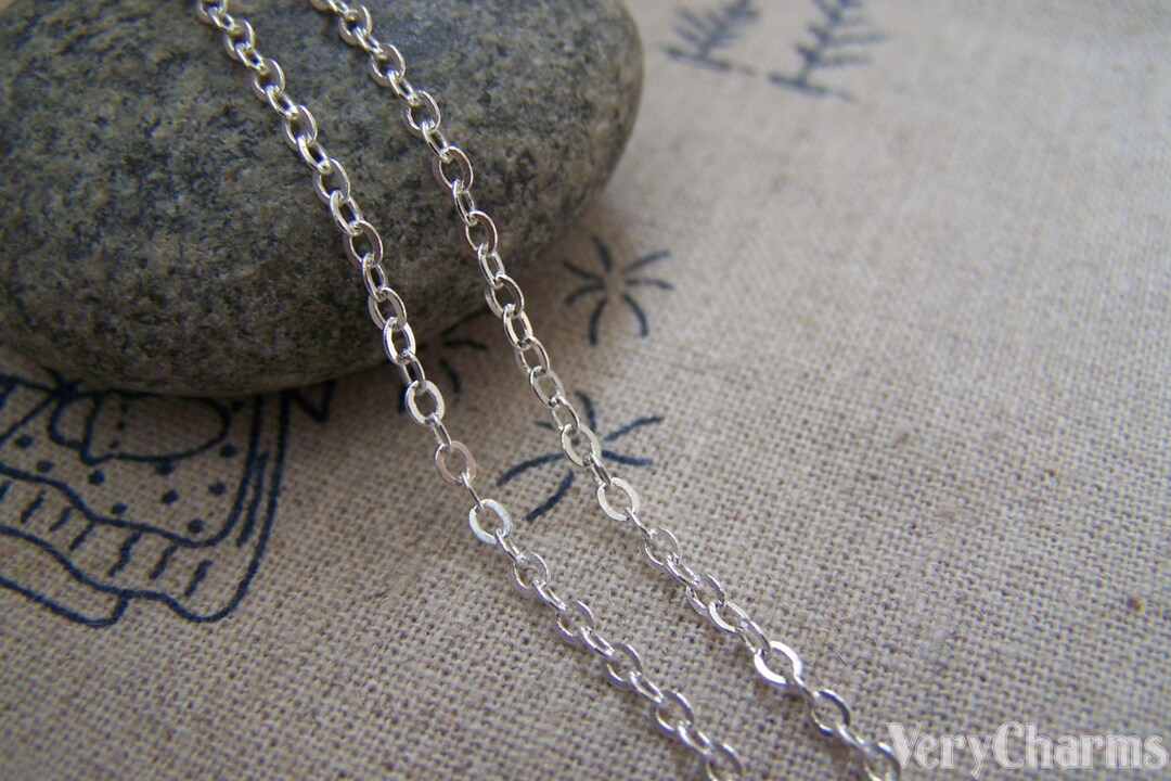 16ft (5m) Silver Plated Brass Tiny Flat Oval Cable Chain Soldered Links ...