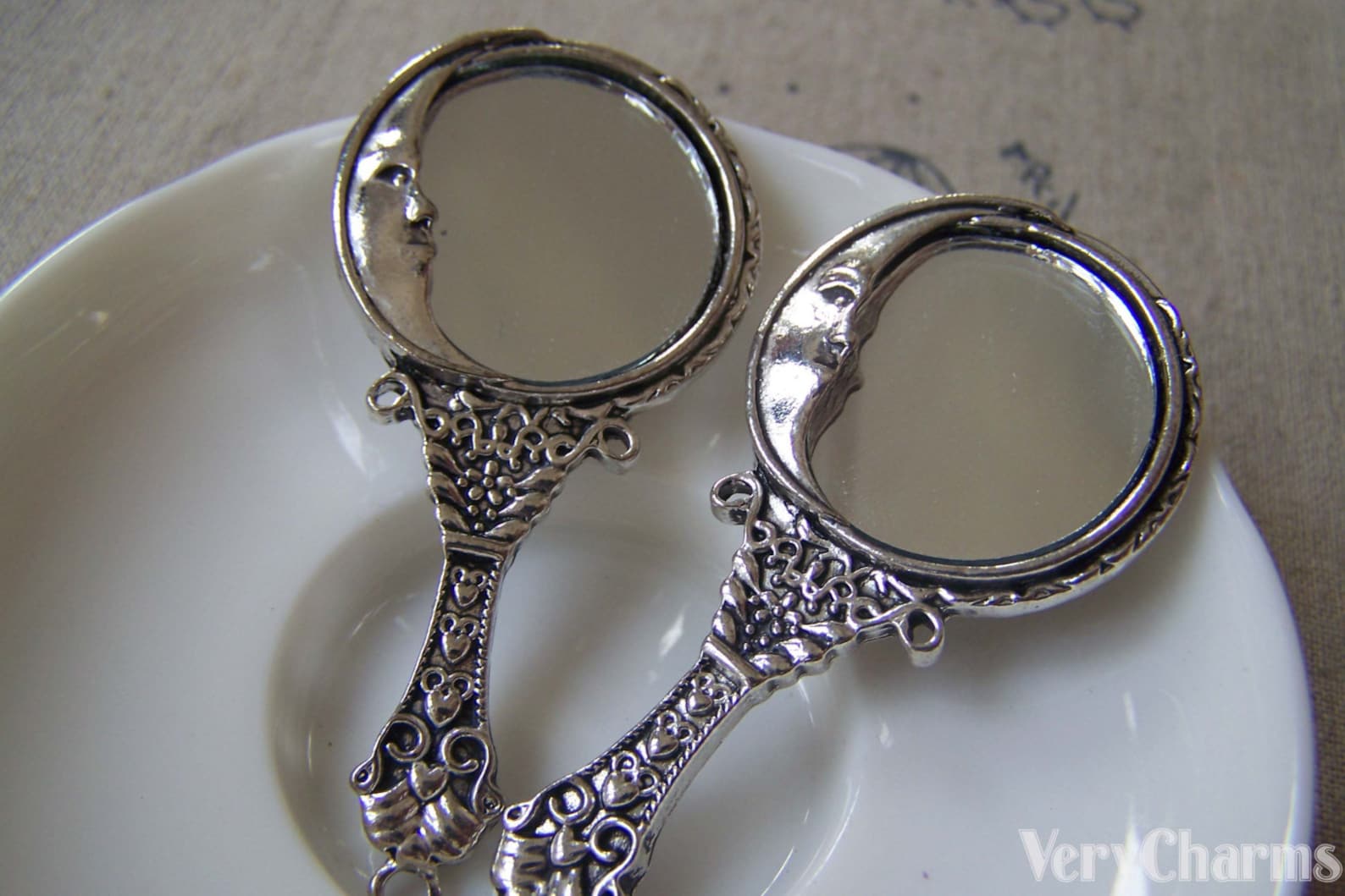 2 Pcs Antique Silver Moon Face Hand Mirror Pendant 30x62mm - Etsy