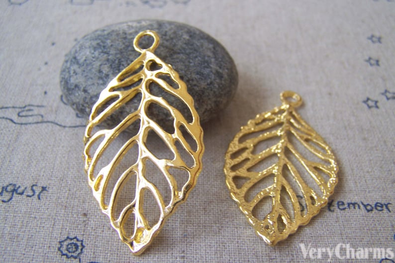 10 Pcs of Gold Tone Huge Filigree Tree Leaf Charms Pendants - Etsy