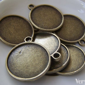 10 Pcs of Antique Bronze Round Base Settings Pendant Double Sided Match ...