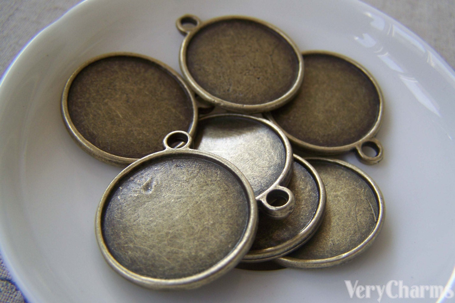 10 Pcs of Antique Bronze Round Base Settings Pendant Double Sided Match ...