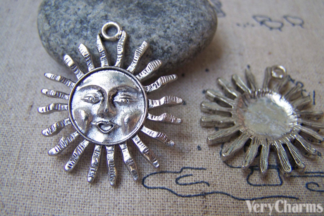 10 Pcs of Antique Silver Lovely Sun Face Charms 30mm A968 - Etsy