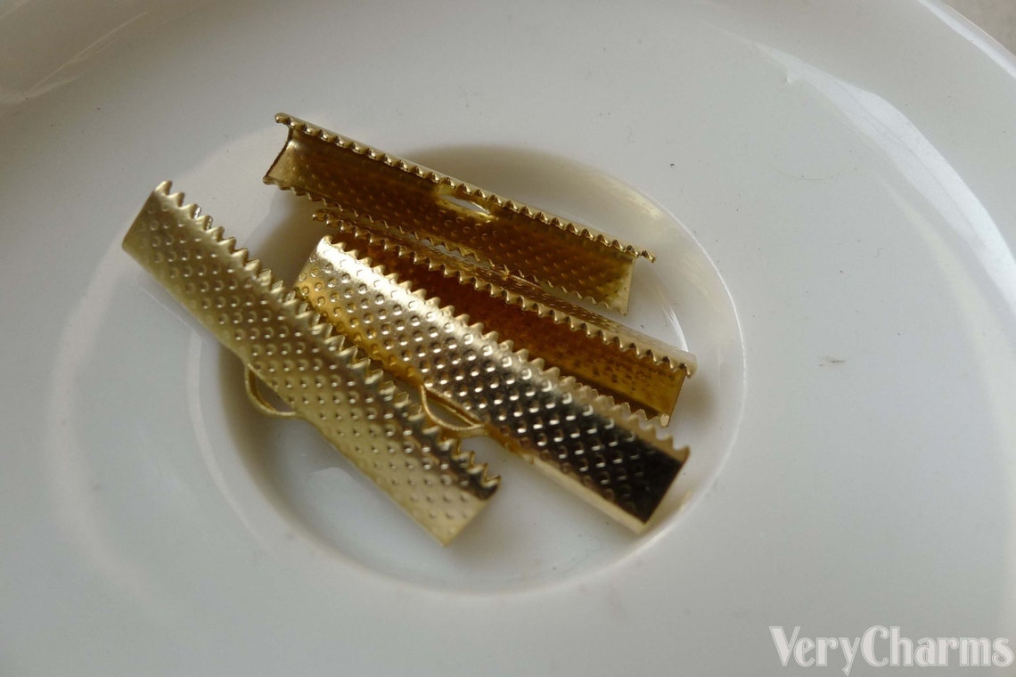 50 Pcs Gold Ribbon Ends Clamps Fasteners Clasps 30mm A6186 | Etsy