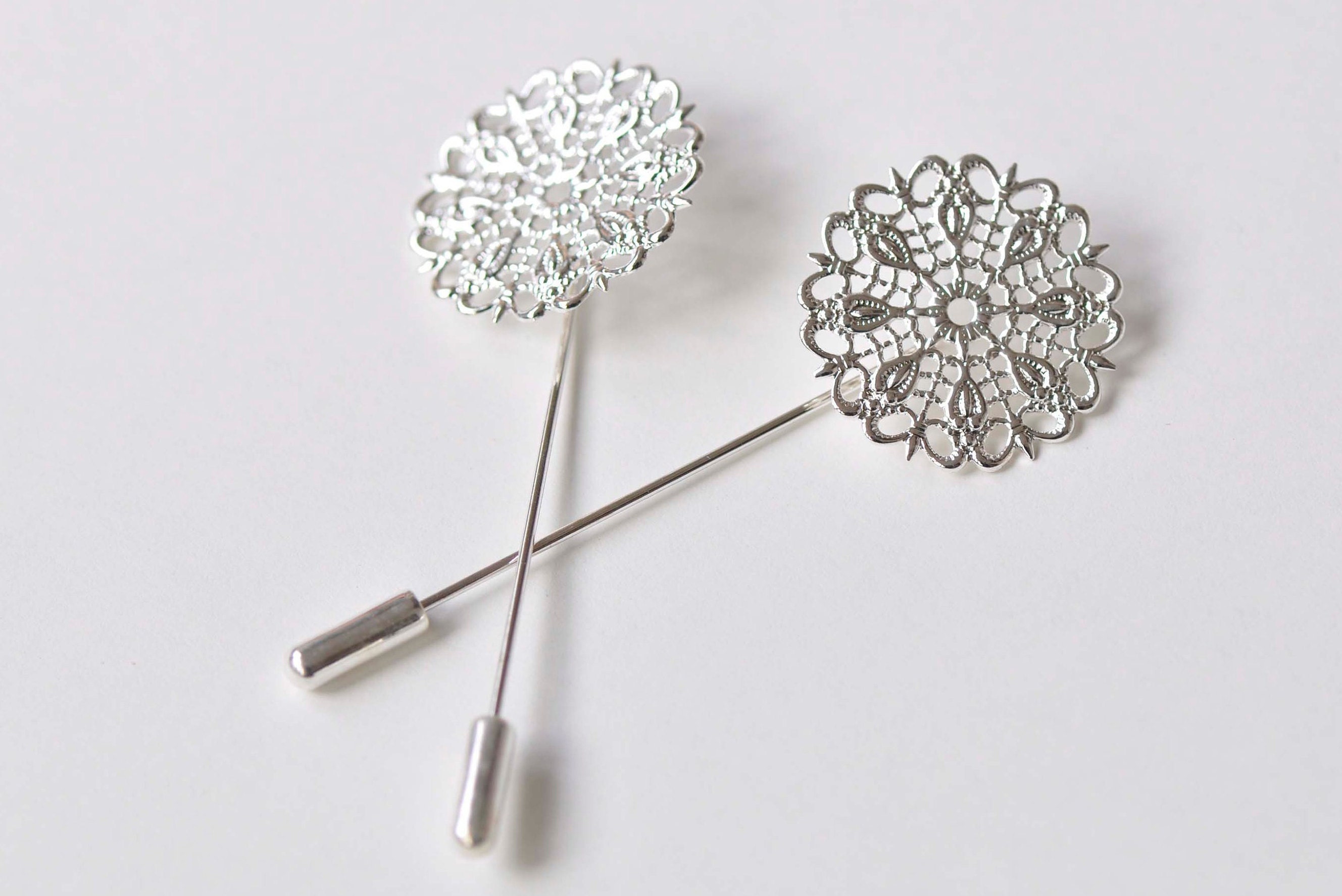 Shiny Silver Stick Lapel Pin Clutch 50mm With 25mm Filigree - Etsy