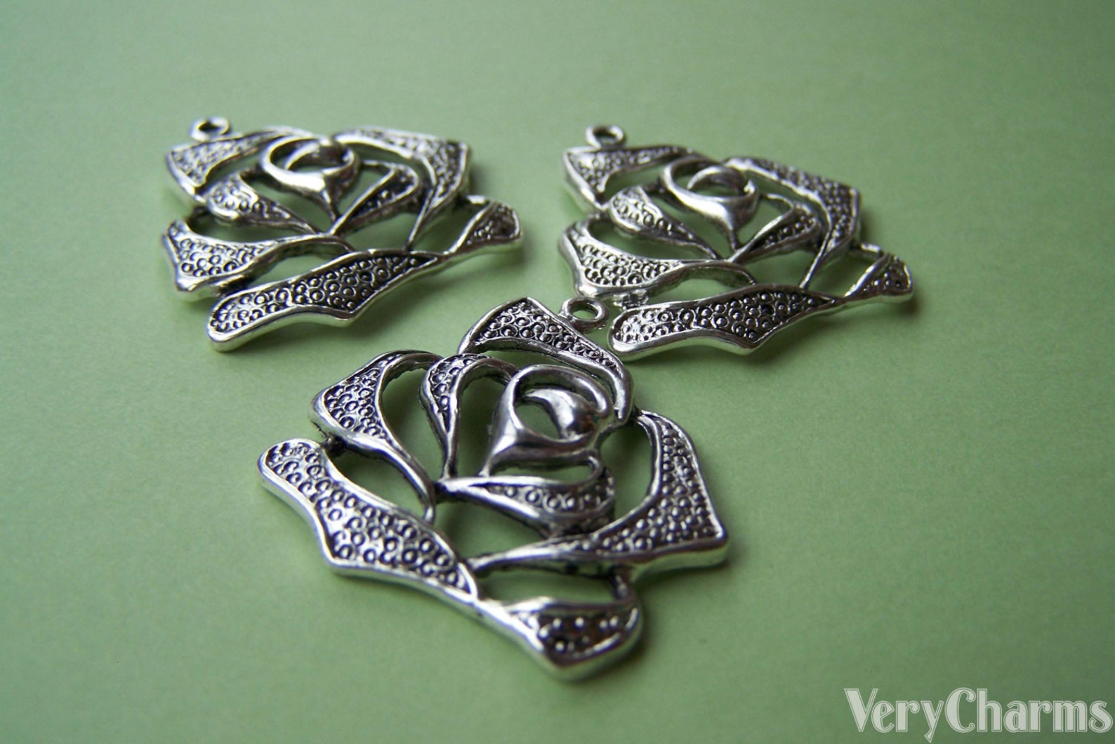 10 Pcs of Antique Silver Filigree Rose Flower Charms 29x30mm - Etsy