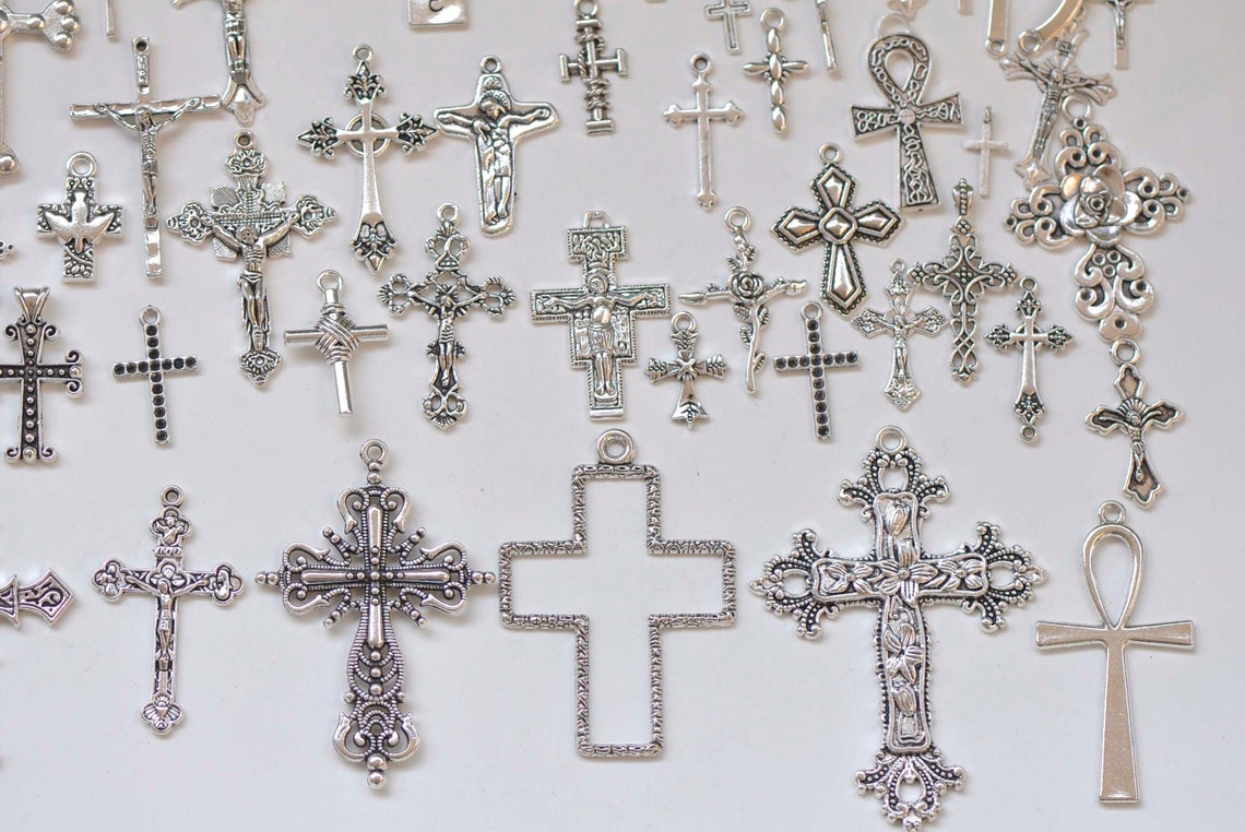 Antique Silver Cross Ankh Religious Charms Mixed Styles Set of - Etsy