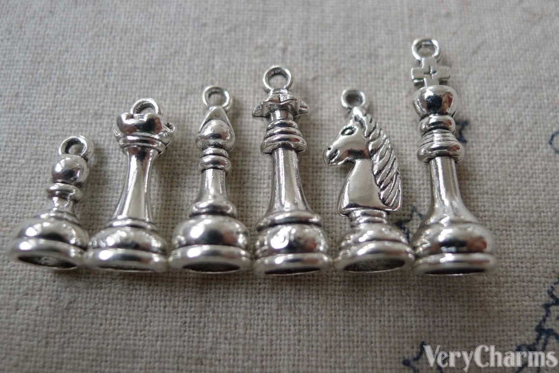 Chess Set Pendant Antique Silver Charms King Queen Bishop - Etsy