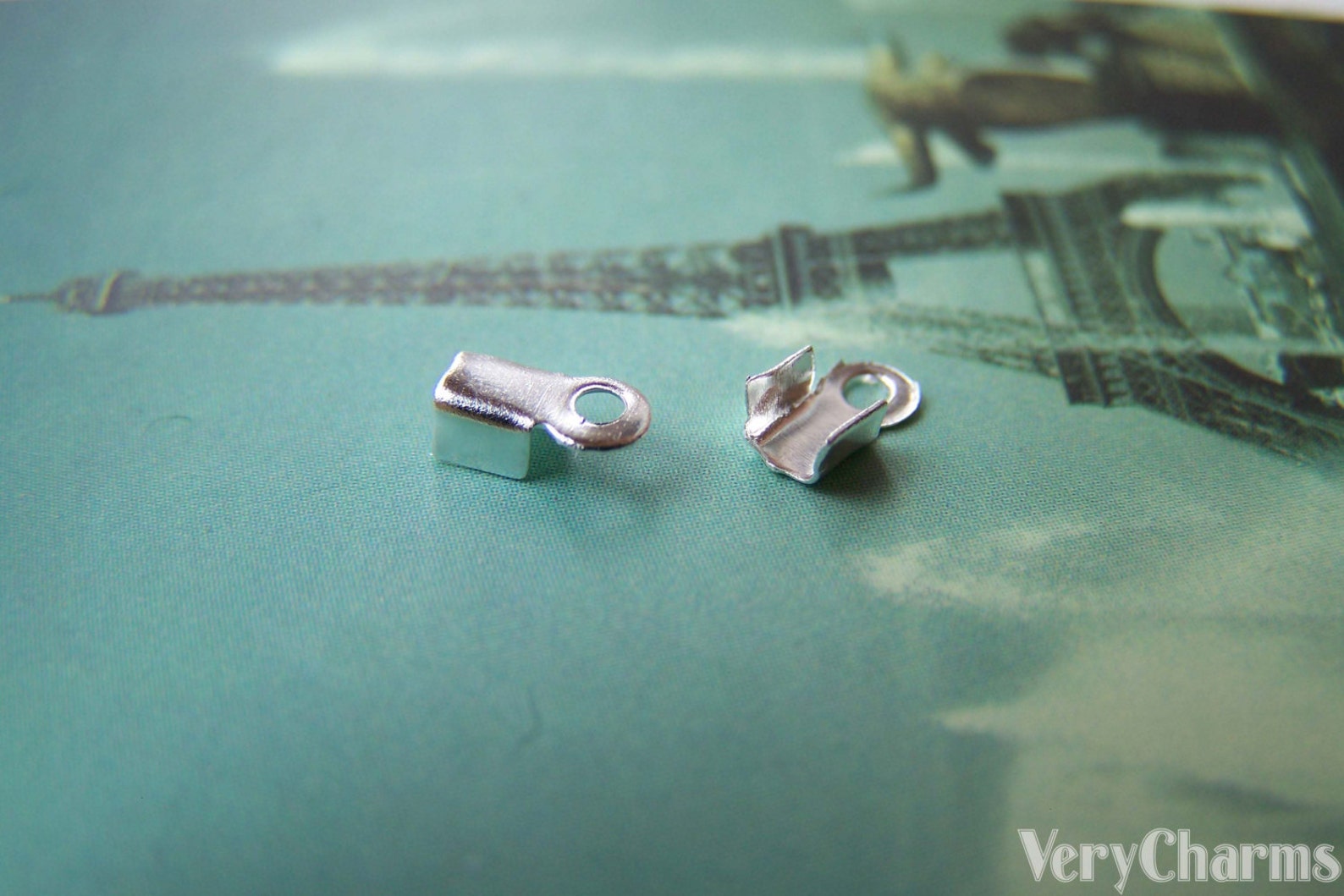 100 pcs of Silver Tone Fold Over Crimp Head Clasps Small Size | Etsy