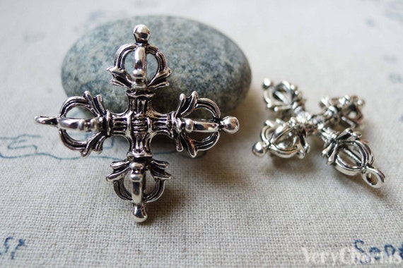 4 pcs Antique Silver Pewter Double Vajra Dorje Cross Buddhism | Etsy