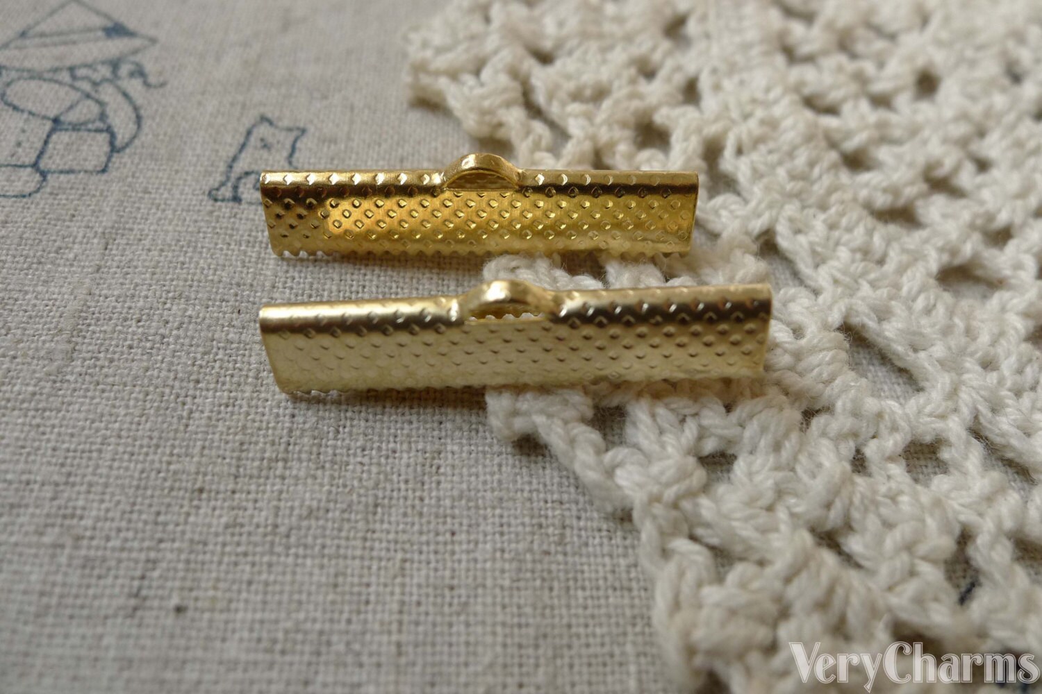 50 Pcs Gold Ribbon Ends Clamps Fasteners Clasps 30mm A6186 | Etsy