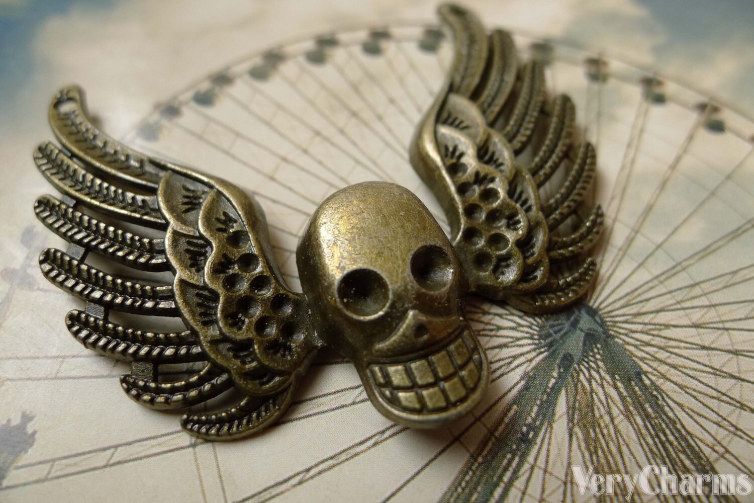 SALE 6 Pcs of Antique Bronze Skull Wings Connectors Pendants - Etsy