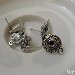 20 Pcs of Antique Silver Earring Posts With Loop Steel Pin 10.5x15mm ...