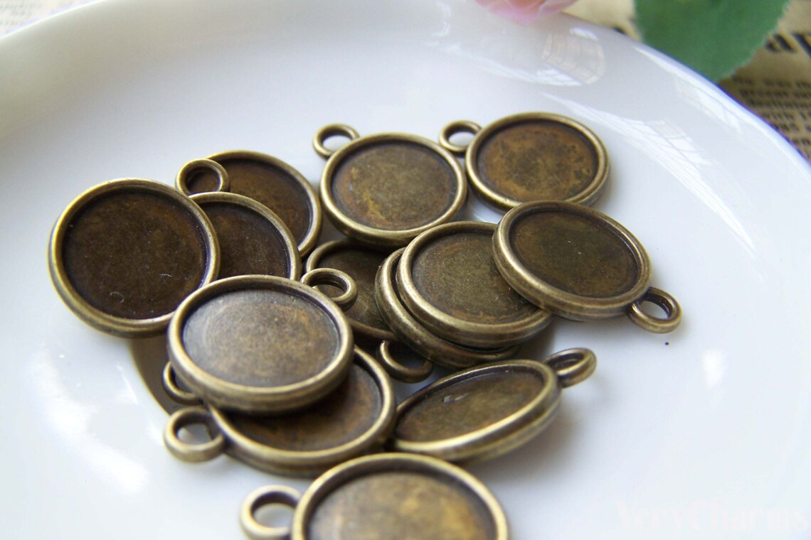 20 Pcs of Antique Bronze Round Base Settings Pendant Double | Etsy