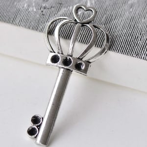Silver Heart Crown Key Pendants Antiqued Skeleton Key Charms 27x60mm ...