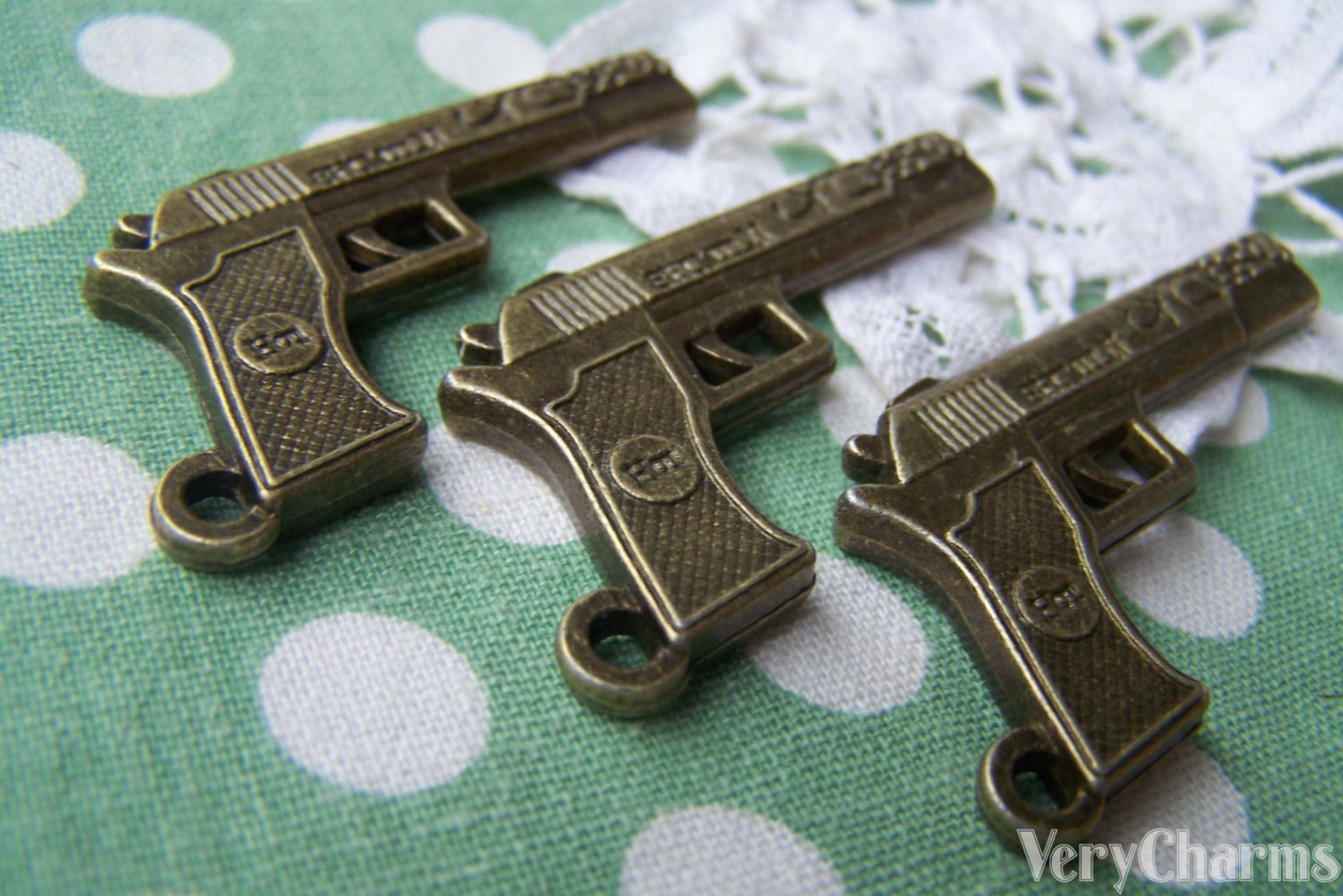 2 pcs Antique Bronze 3D Handgun Weapon Charm Pendants 23x63mm | Etsy