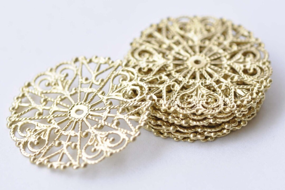 Raw Brass Filigree Snowflake Flower Stamping Floral Embellishments 30mm ...