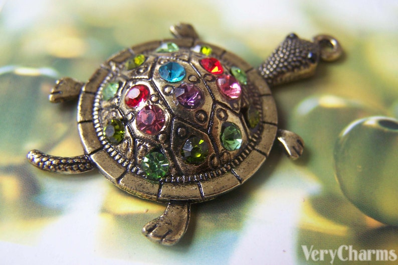 Antique Gold Rhinestone Turtle Pendants Colorful Charms - Etsy