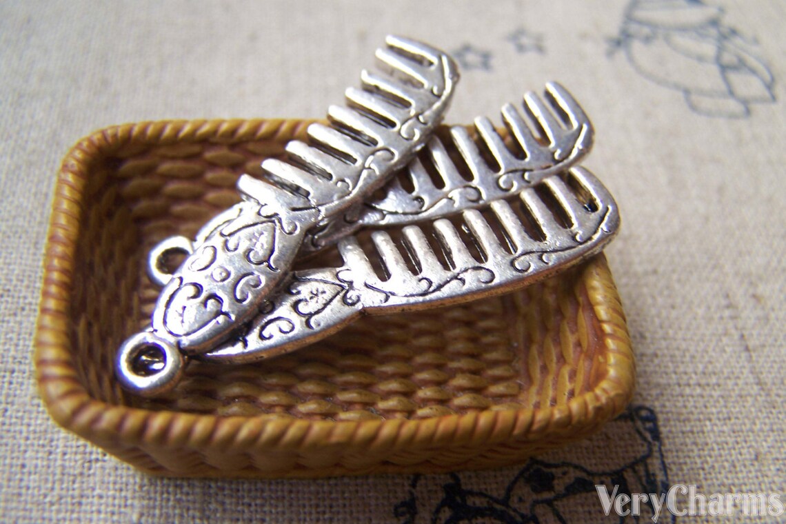 20 Pcs of Antique Silver Vintage Flower Comb Charms 8x36mm | Etsy