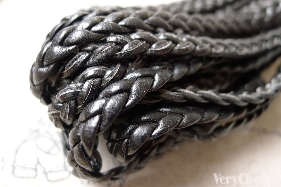 5 Meters of Black Artificial Leather Twisted Cords Thread String 3x7mm ...