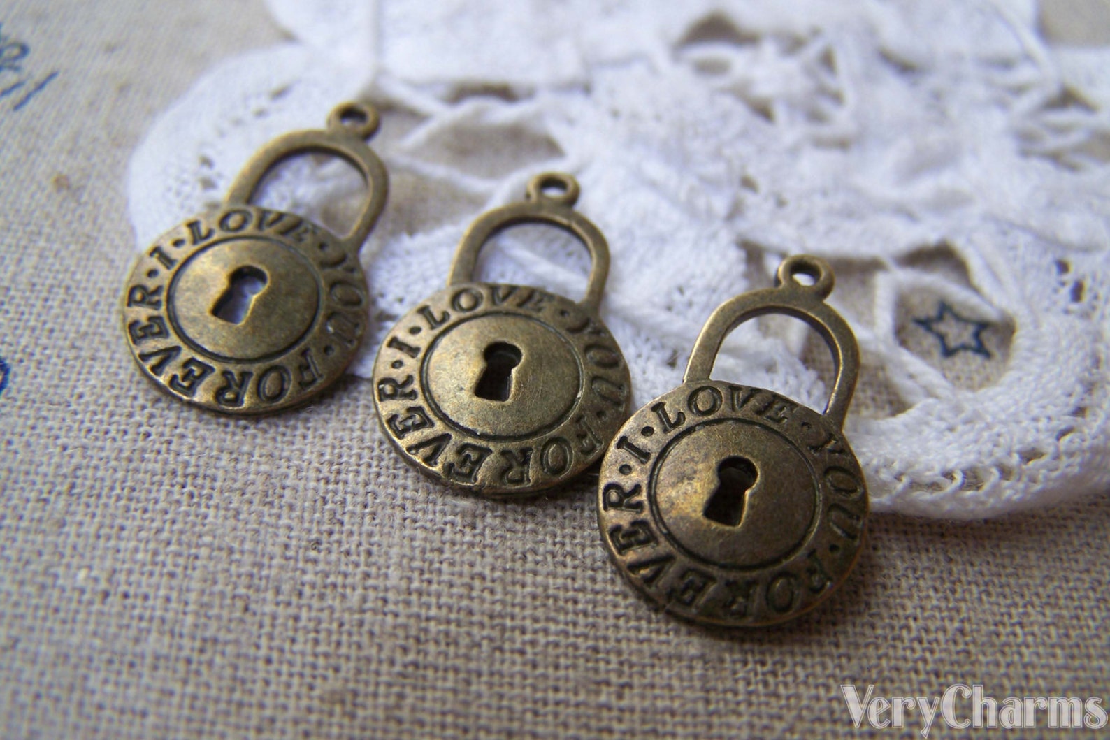 10 Pcs of Antique Bronze Round Lock Charms 13x21mm A2787 - Etsy
