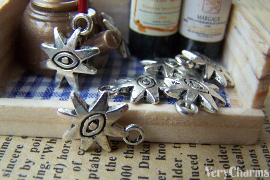 Star Evil Eye Charms Antique Silver Finish 12x15mm Double Sided Set of ...