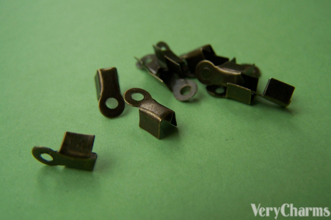 100 Pcs of Antique Bronze Medium Fold Over Jewelry End Clasps 4x9mm ...
