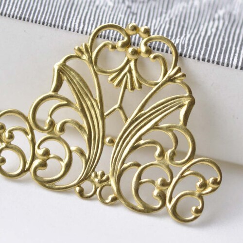 6 Pcs Raw Brass Filigree Large Flower Round Embellishments - Etsy