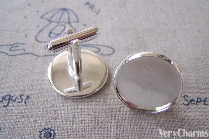 Silver Bezel Cuff Links Cufflinks Cup Match 20mm Cabochon Set of 10 (5 ...
