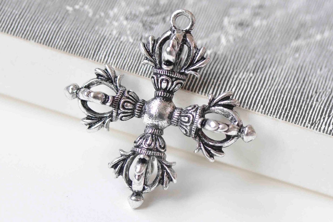 Antique Silver Large Double Vajra Dorje Cross Buddhism Pendants 45x47mm ...