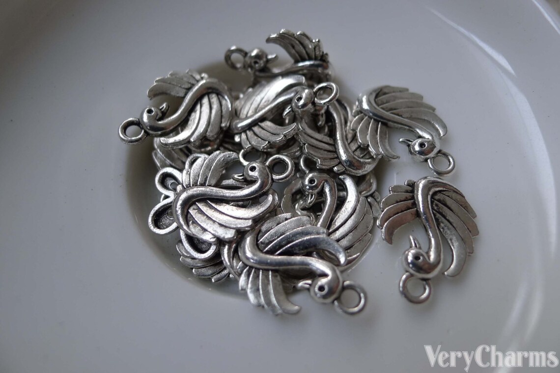 Antique Silver Swan Charms 12x17mm Double Sided Set of 30 - Etsy