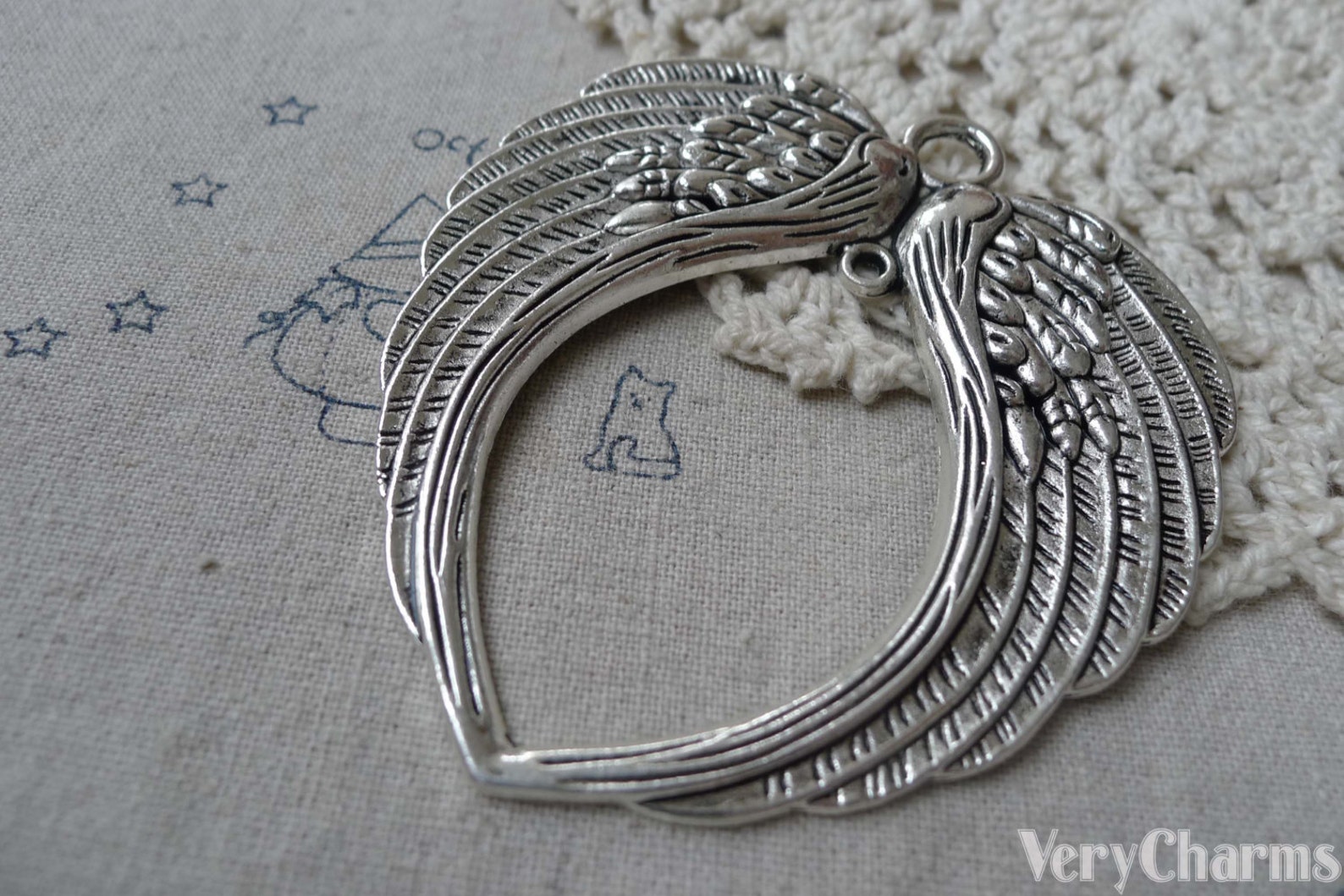 Large Angel Wings Connectors Antique Silver Pendants 68x73mm Set of 2 ...