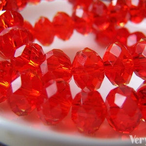 One Strand (72 Pcs) Red Faceted Rondelle Crystal Glass Abacus Beads ...
