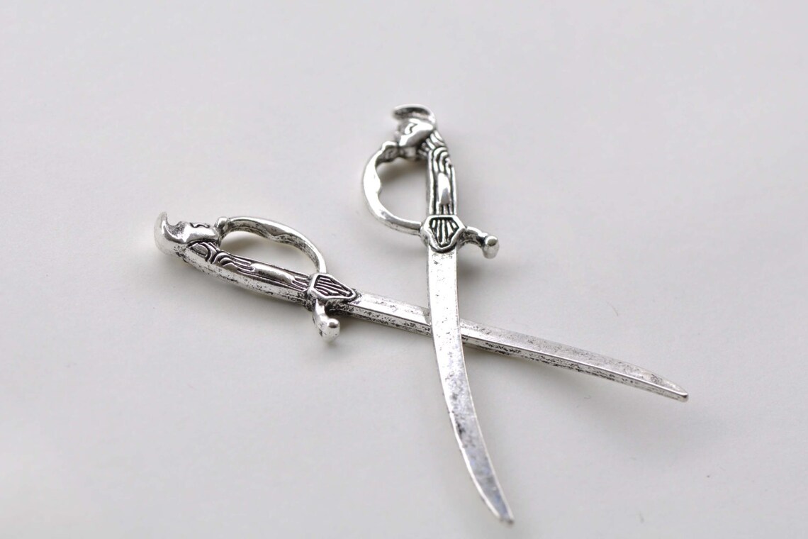 Antique Silver Japanese Blade Katana Sword Pendant Charms 23x93mm Set ...