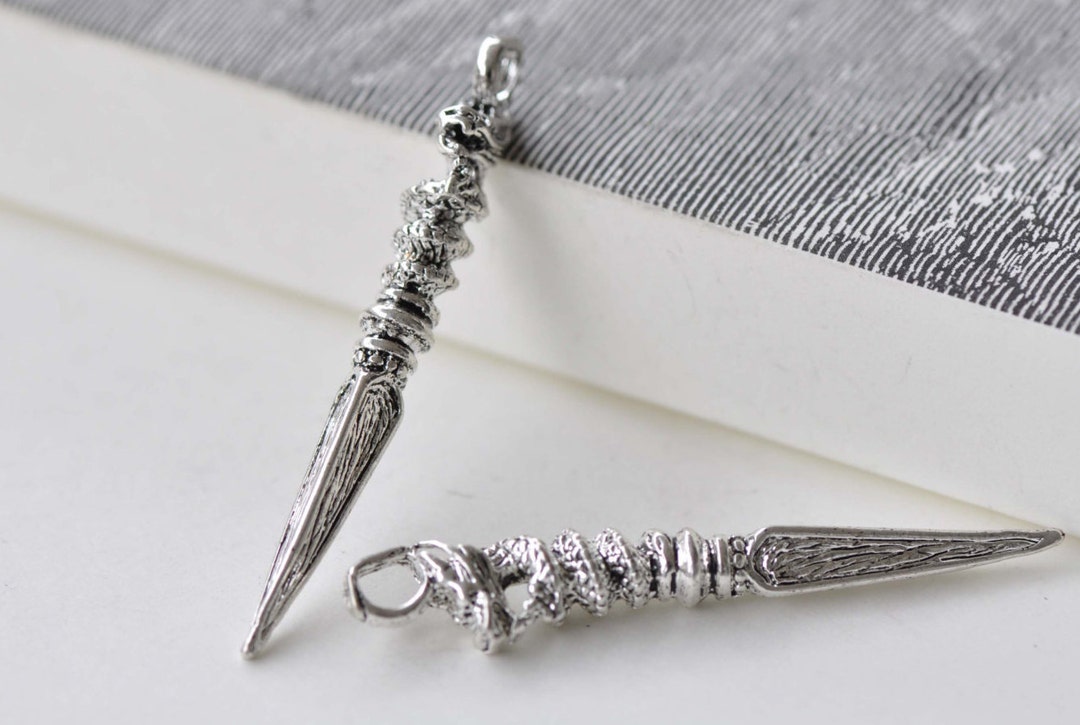 10 Pcs Antique Silver Vajra Dorje Dragon Buddhism Charms 8x51mm A7702 ...